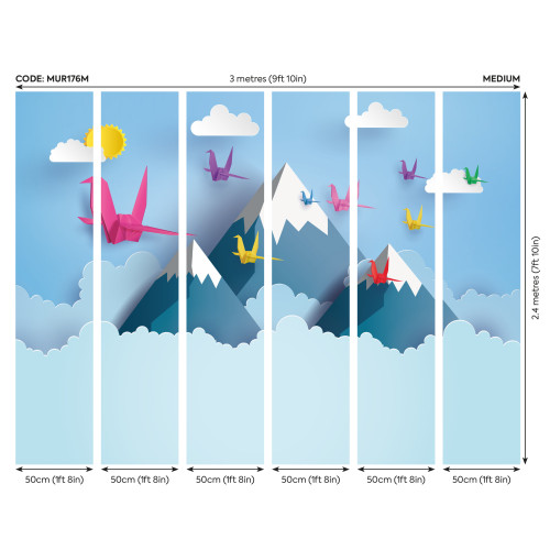 Origin Murals Origami Mountains Mural Powder Blue - Medium (300cm x 240cm)