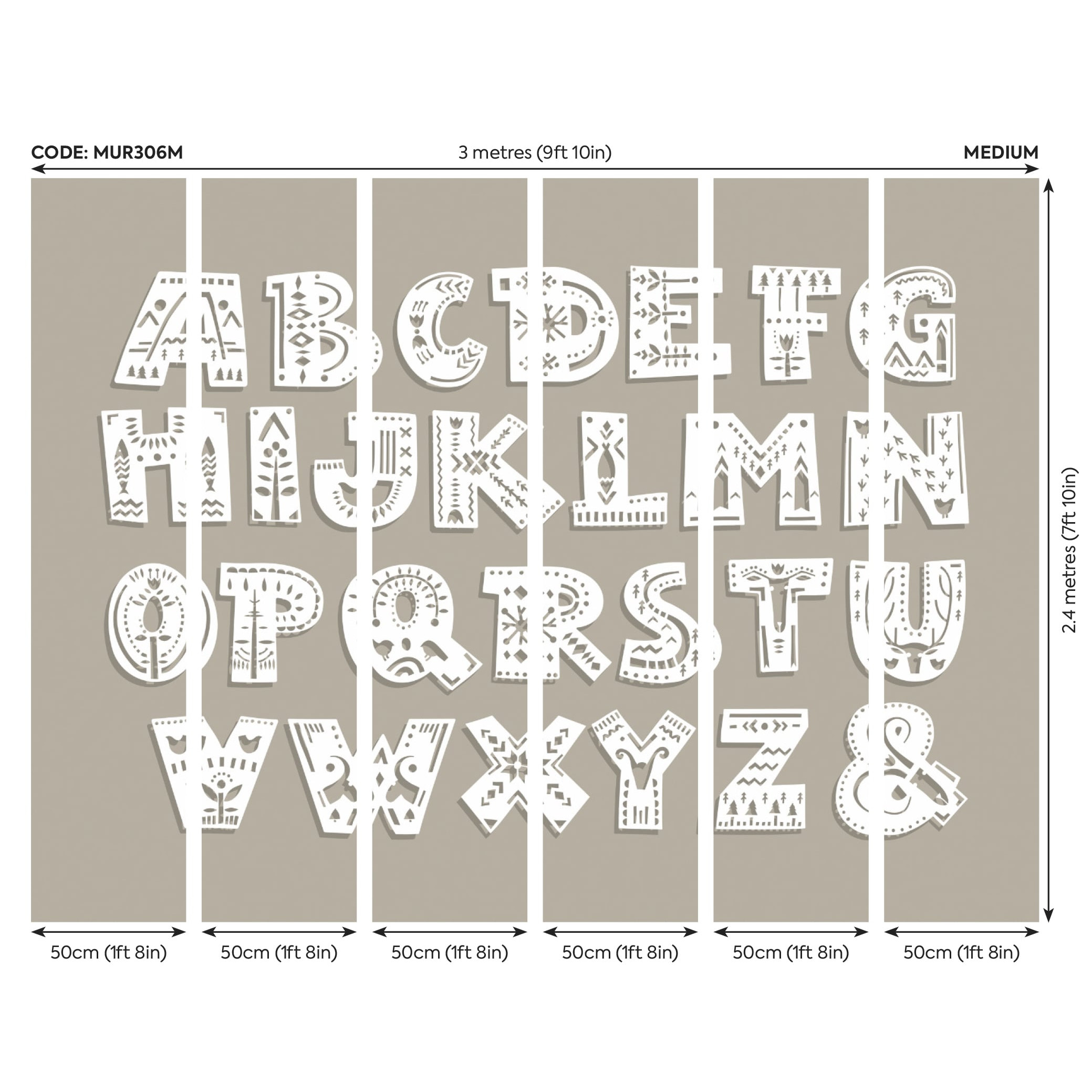 Origin Murals Alphabet Patterns Mural Multi - Medium (300cm x 240cm)