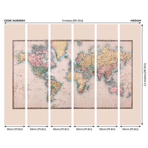 Origin Murals Historic World Map Mural Natural - Medium (300cm x 240cm)