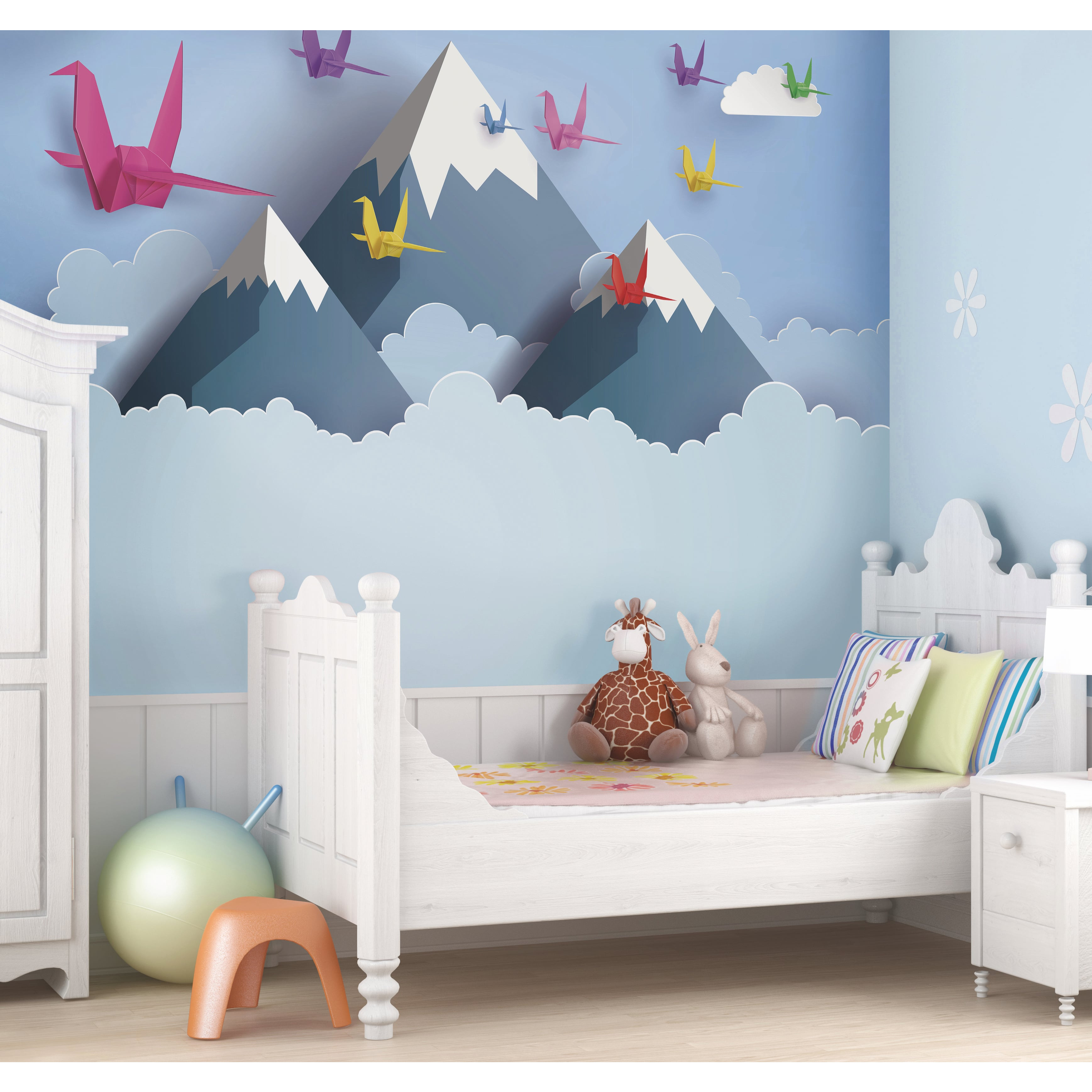 Origin Murals Origami Mountains Mural Powder Blue - Medium (300cm x 240cm)